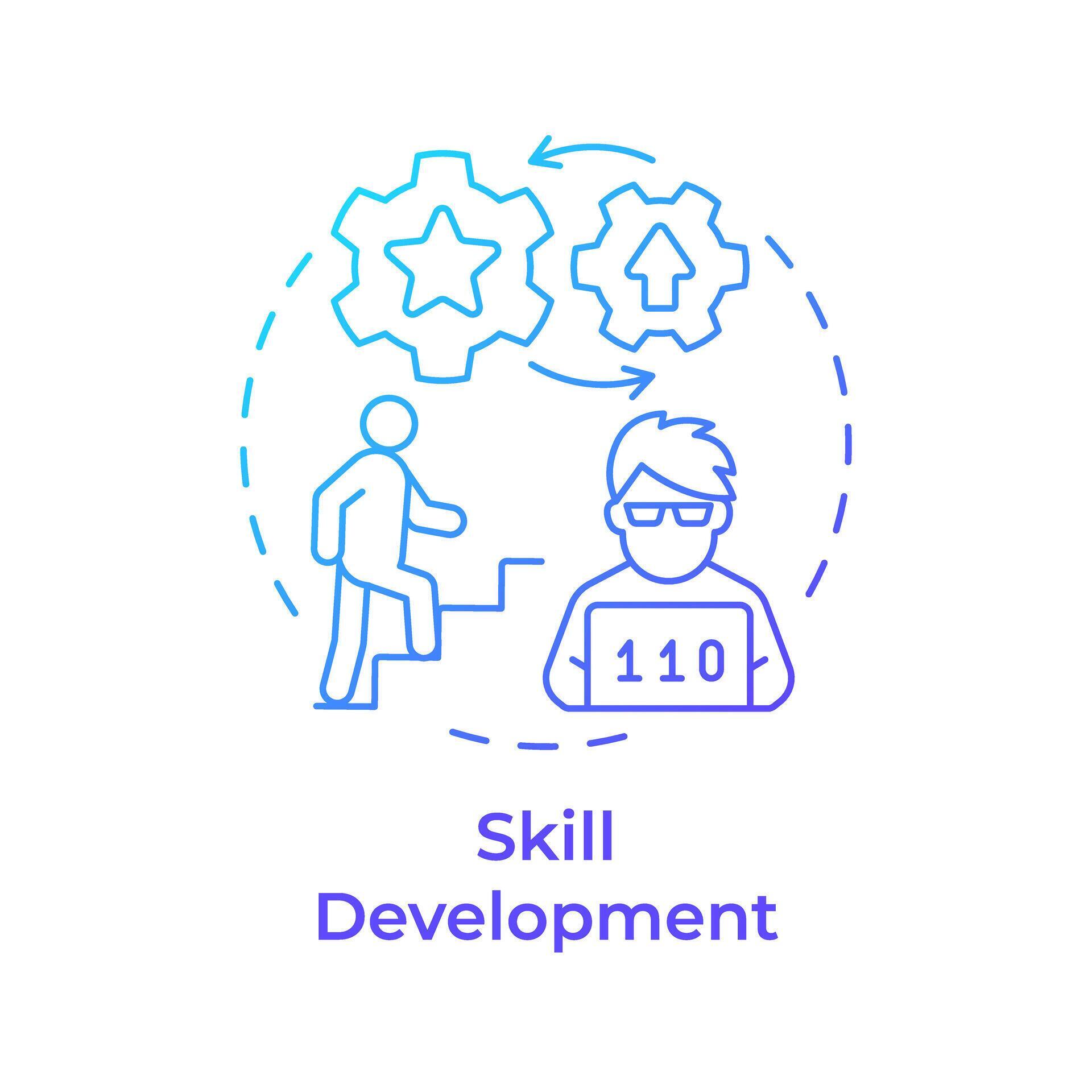 Skill development blue gradient concept icon. Hackathon benefit. Improve technical skills. Round ...