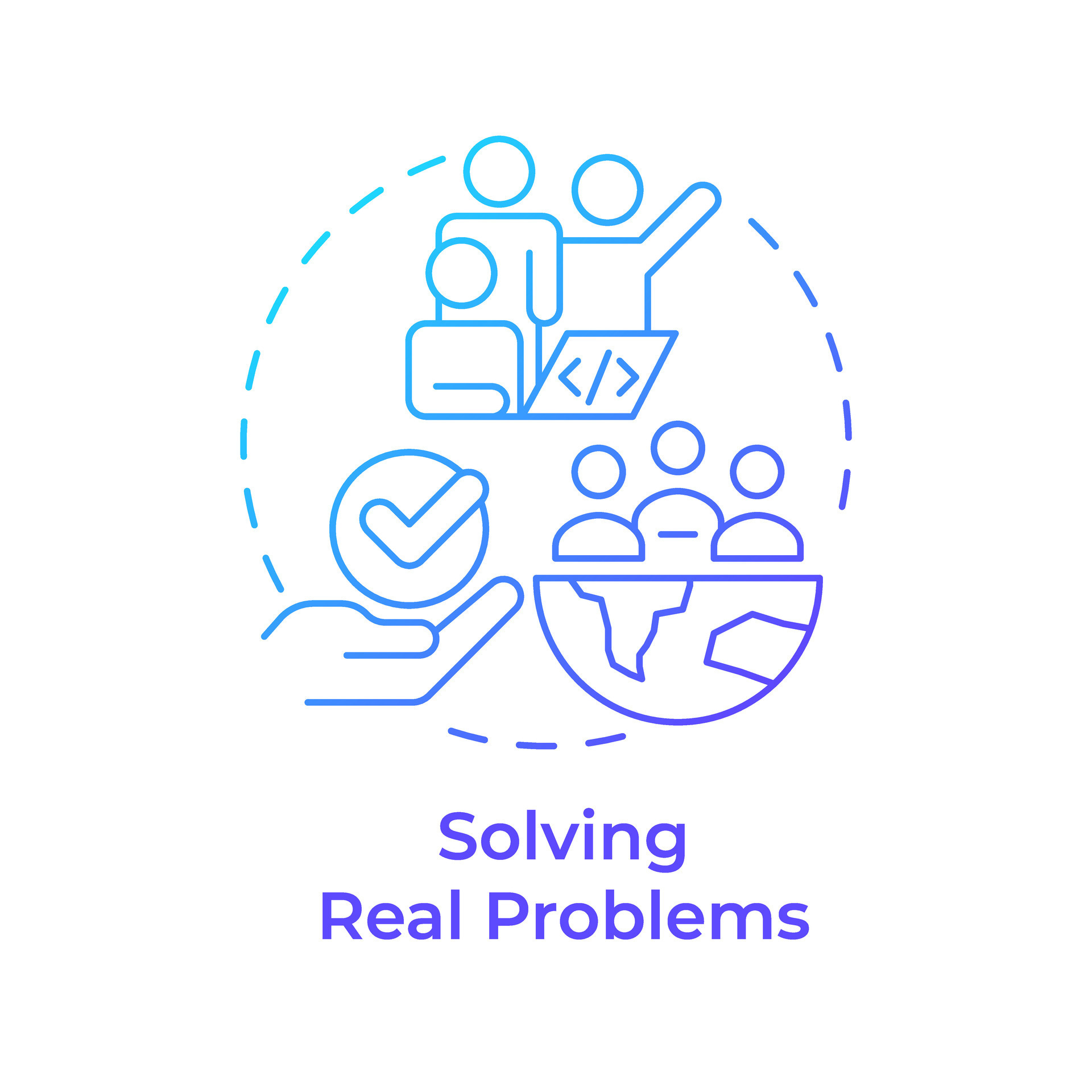 Solving real problems blue gradient concept icon. Hackathon benefit ... Solving real problems blue gradient concept icon. Hackathon benefit ...