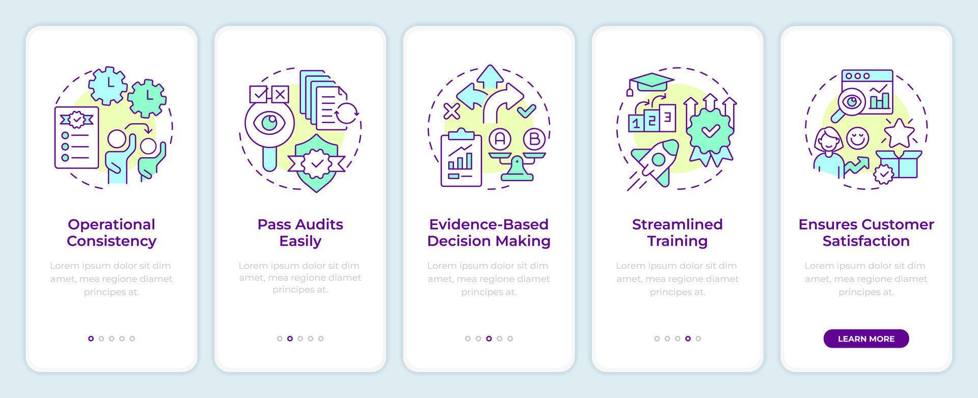Qms Benefits Onboarding Mobile App Screen Lean Management Walkthrough 5 Steps Editable Graphic