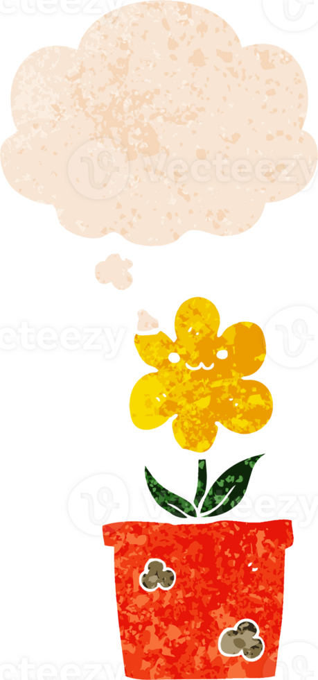 cartoon house plant with thought bubble in grunge distressed retro textured style 44910622 PNG