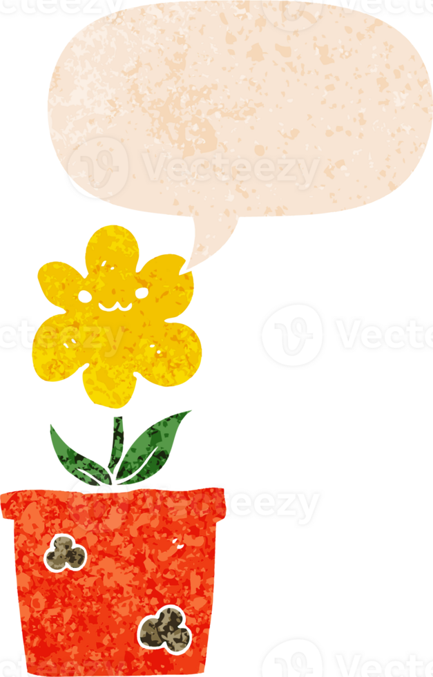 cartoon house plant with speech bubble in grunge distressed retro textured style 44932394 PNG