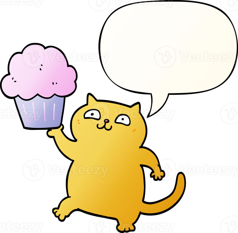 Gato De Desenho Animado E Cupcake E Bolha De Fala Em Estilo Gradiente Suave 44937528 Png