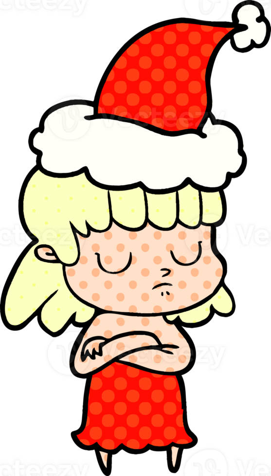 comic book style illustration of a indifferent woman wearing santa hat ...