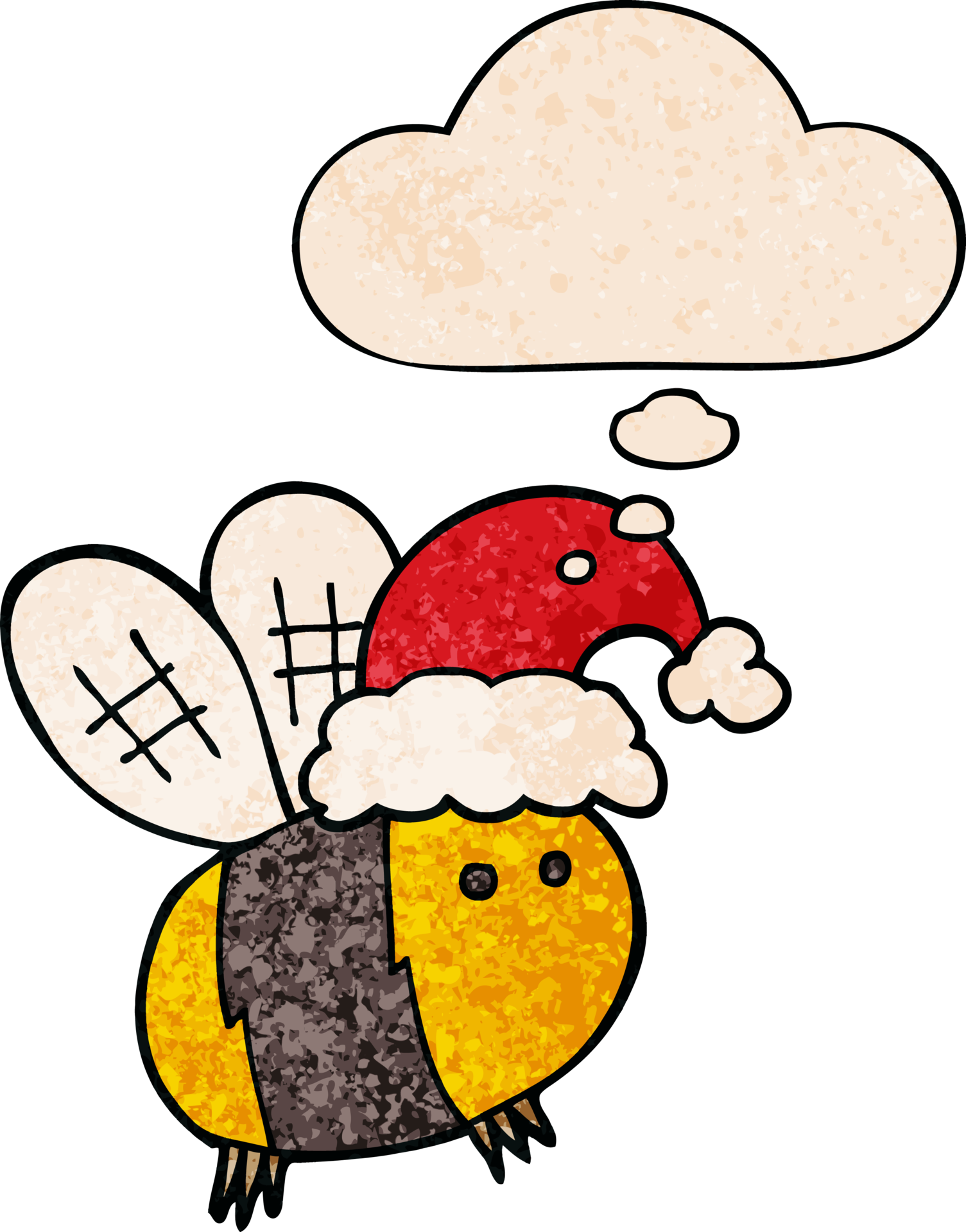 Linda Abeja De Dibujos Animados Con Sombrero De Navidad Y Burbuja De