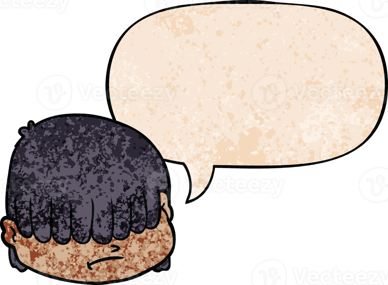 Cartoon Face And Hair Over Eyes And Speech Bubble In Retro Texture Style 44952872 Png