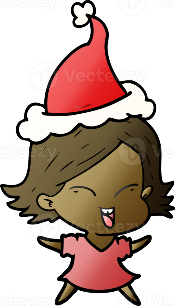 Happy Hand Drawn Gradient Cartoon Of A Girl Wearing Santa Hat 44954141 Png