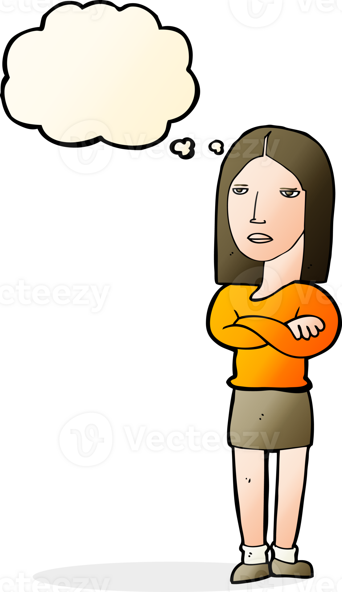 Cartoon Woman With Folded Arms With Thought Bubble 44959197 Png