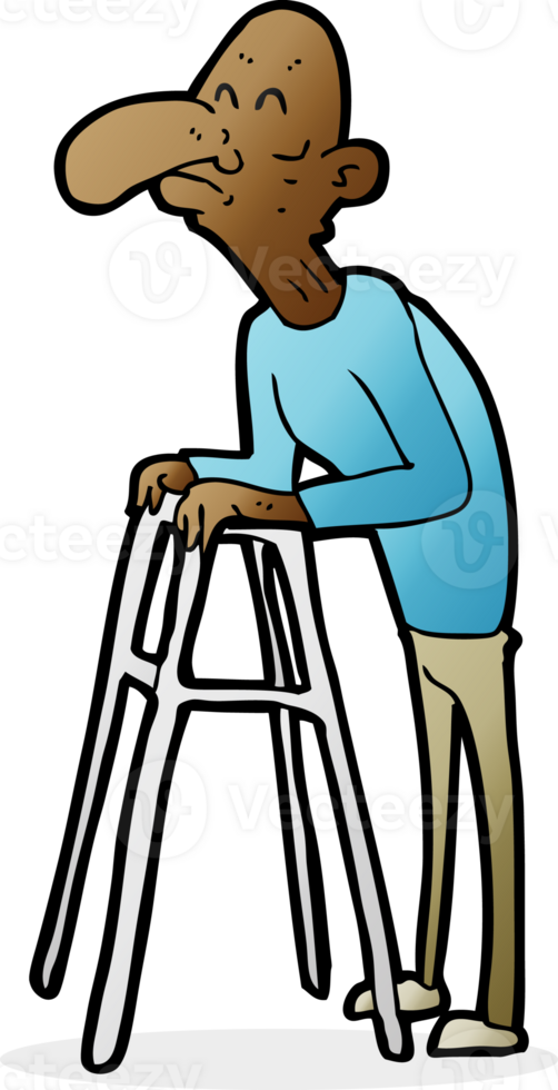 Cartoon Old Man With Walking Frame 44960266 Png