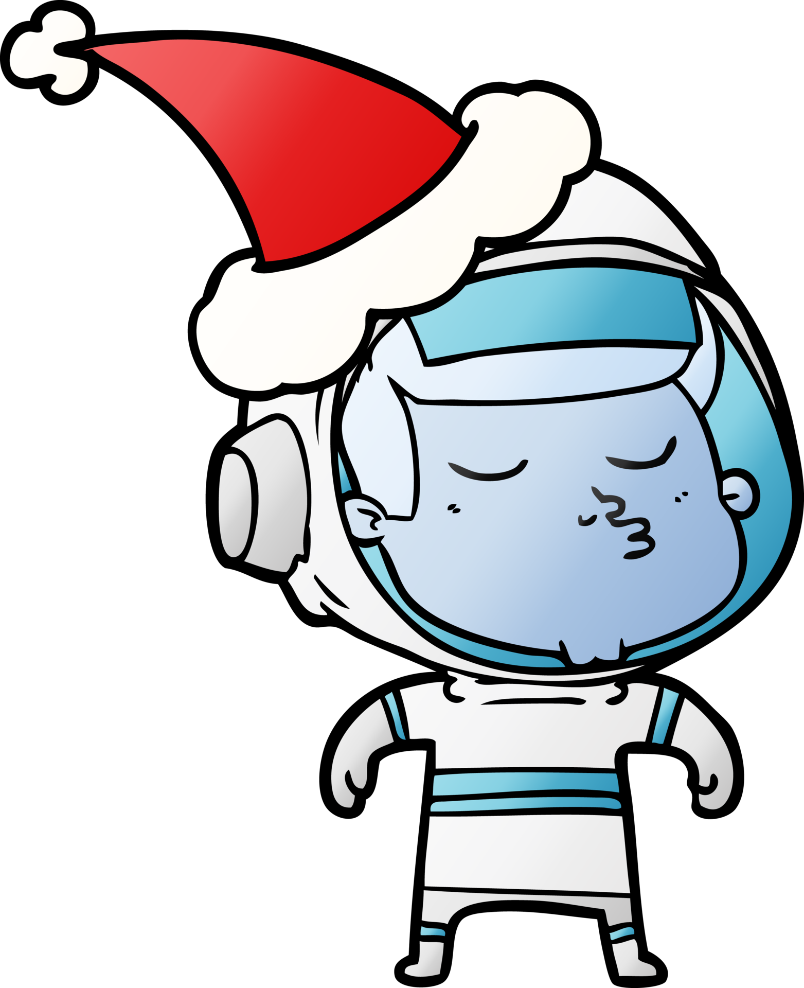 Hand Drawn Gradient Cartoon Of A Confident Astronaut Wearing Santa Hat