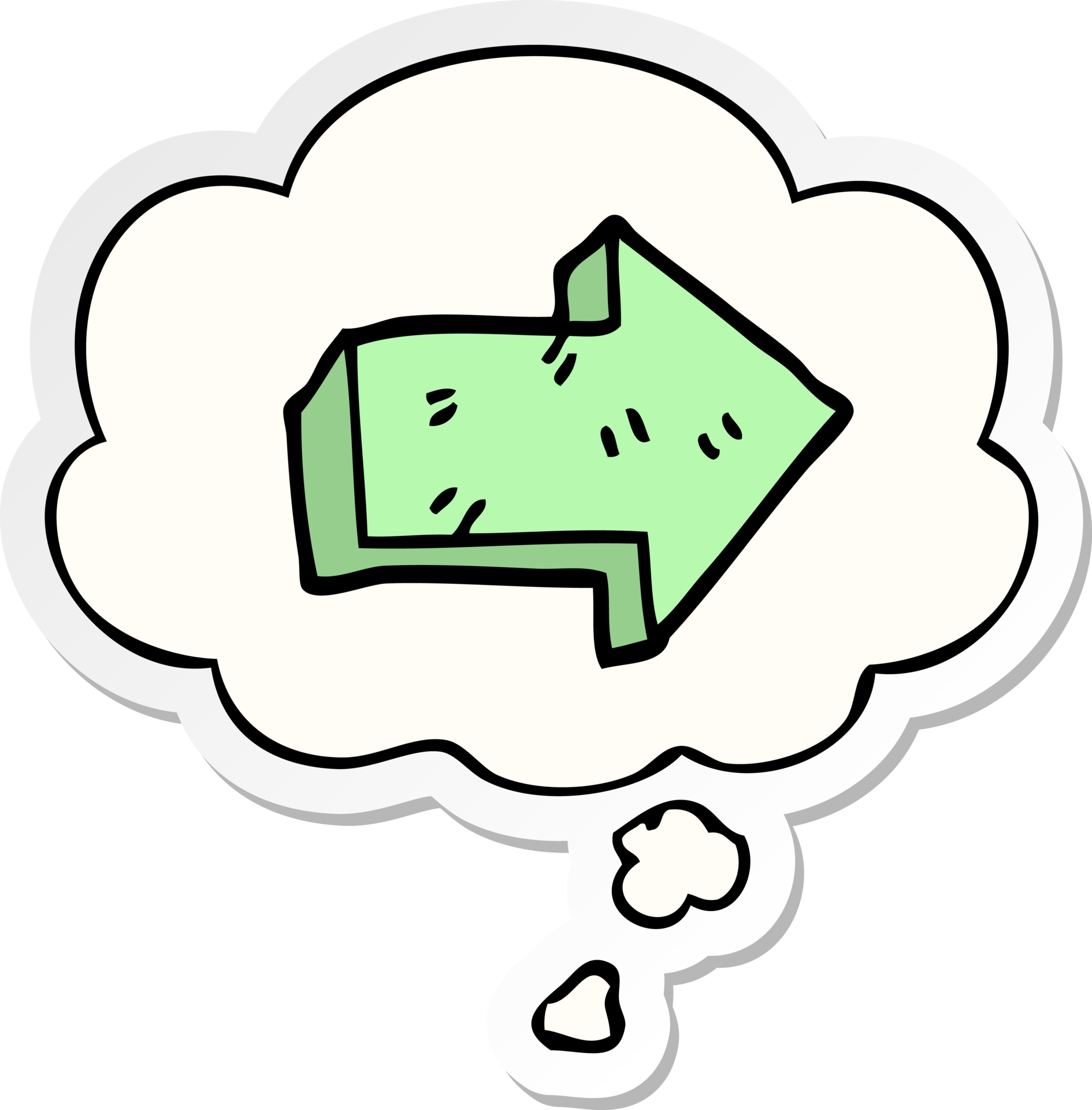 seta apontando desenhos animados e balão de pensamento como um adesivo impresso 44974042 PNG