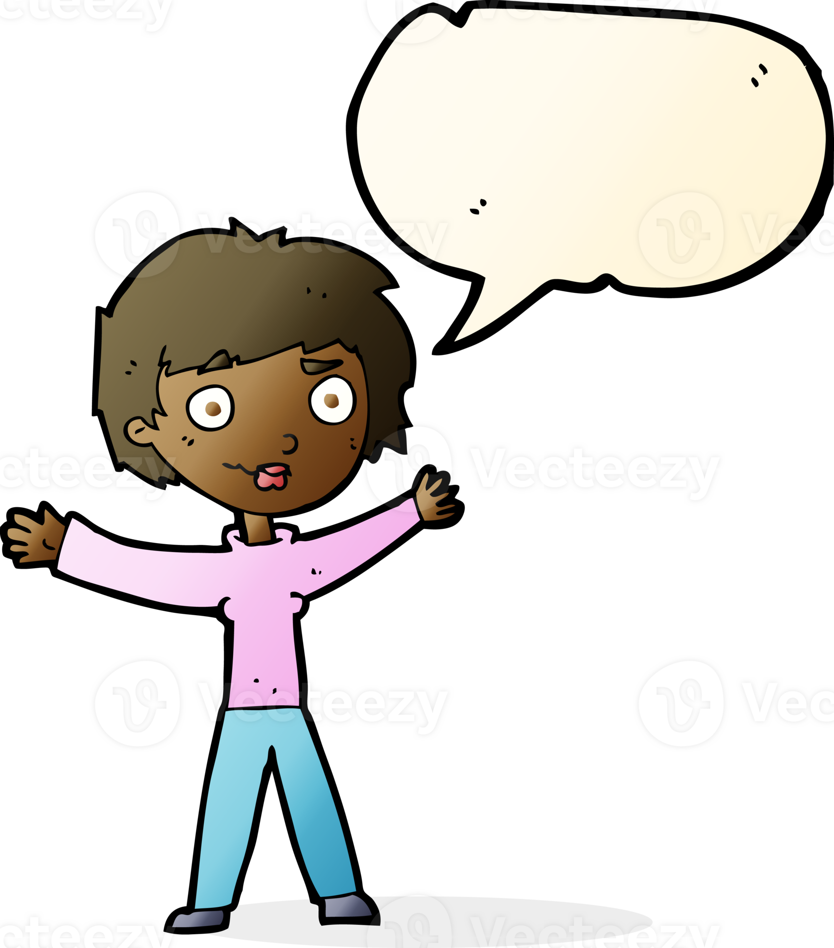 cartoon woman waving arms with speech bubble 44977975 PNG