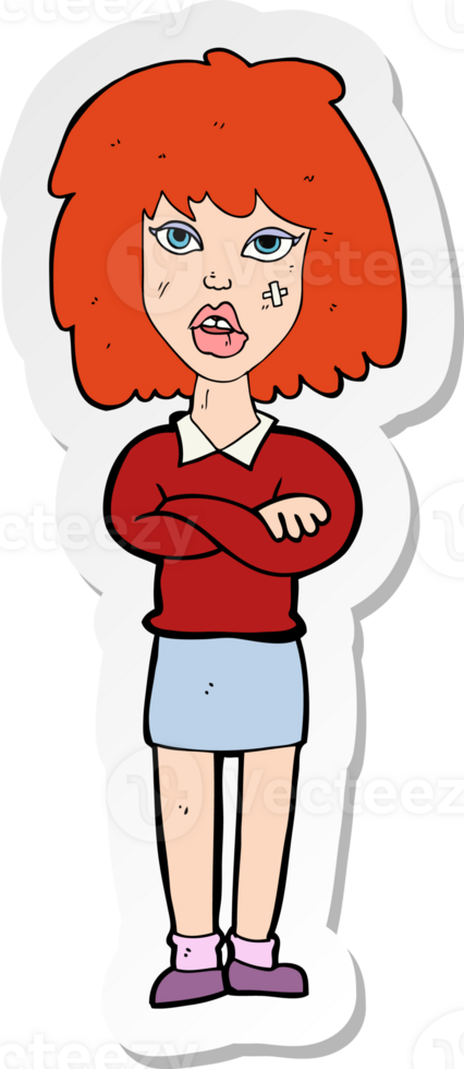sticker of a cartoon tough woman with folded arms 44985647 PNG