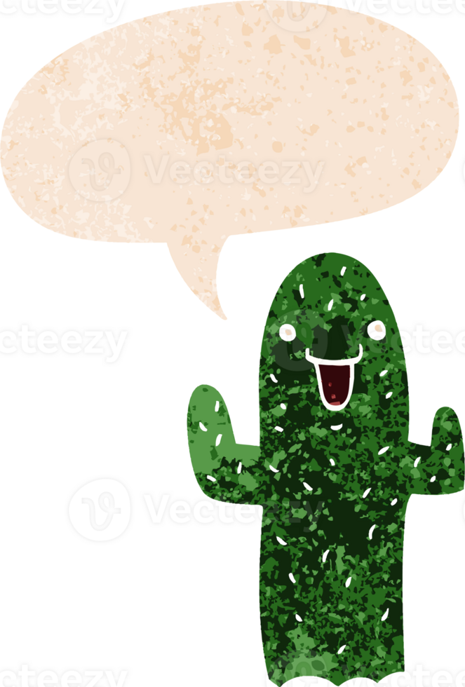 cartoon cactus with speech bubble in grunge distressed retro textured style 44985927 PNG