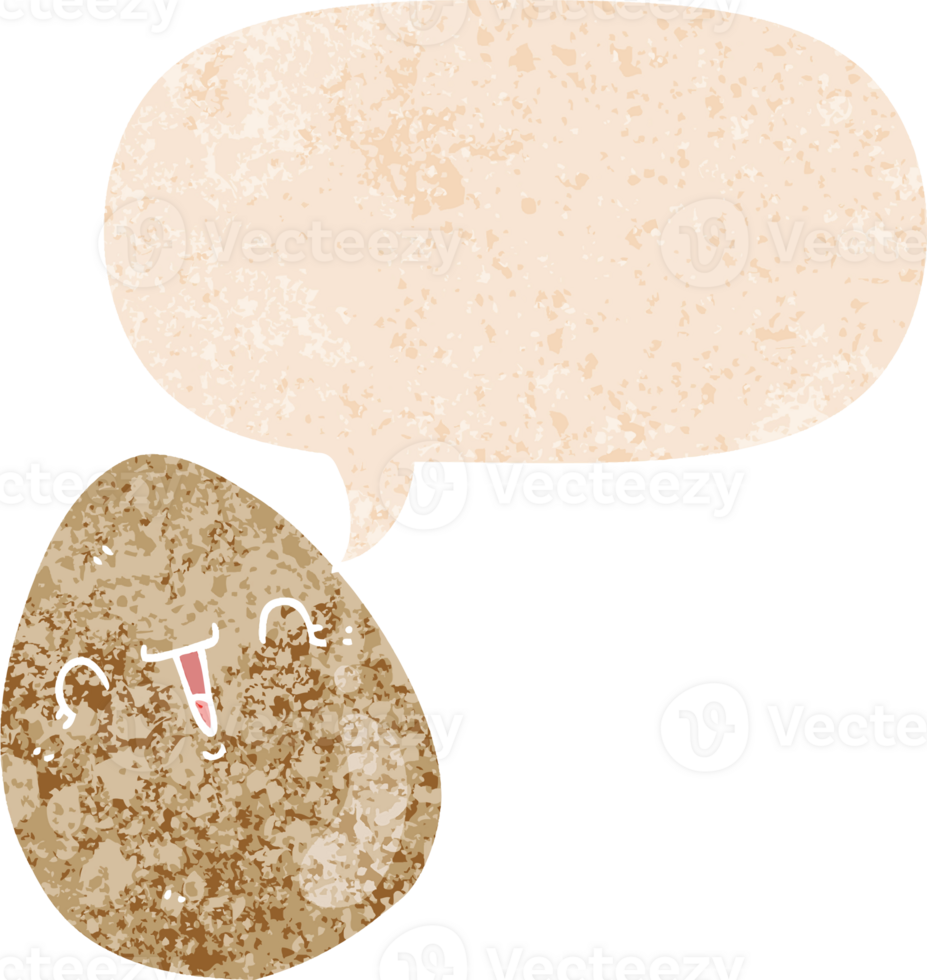 cartoon egg with speech bubble in grunge distressed retro textured style 44989215 PNG