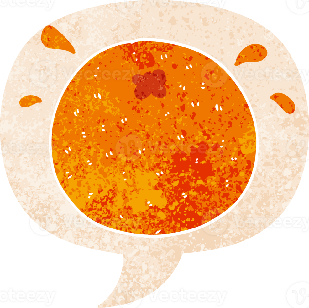 cartoon orange with speech bubble in grunge distressed retro textured style 44996940 PNG