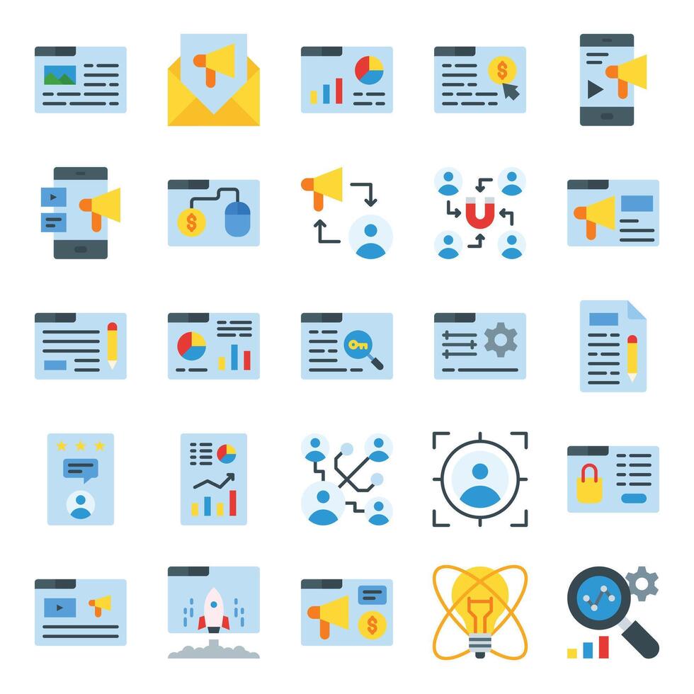Digital marketing icon set in flat style 45005185 Vector Art at Vecteezy Digital marketing icon set in flat style 45005185 Vector Art at Vecteezy