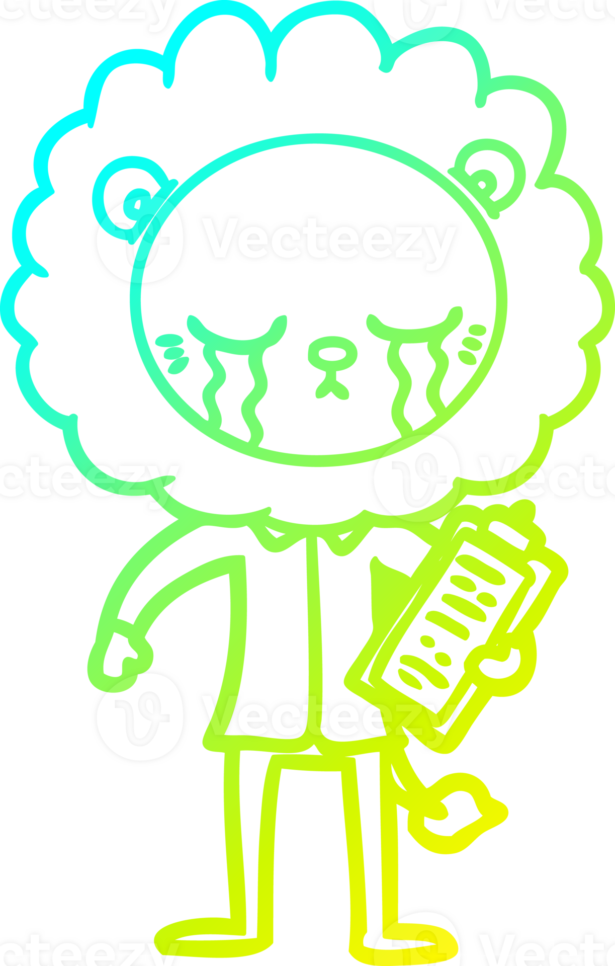 Cold Gradient Line Drawing Of A Crying Cartoon Lion 45013864 Png