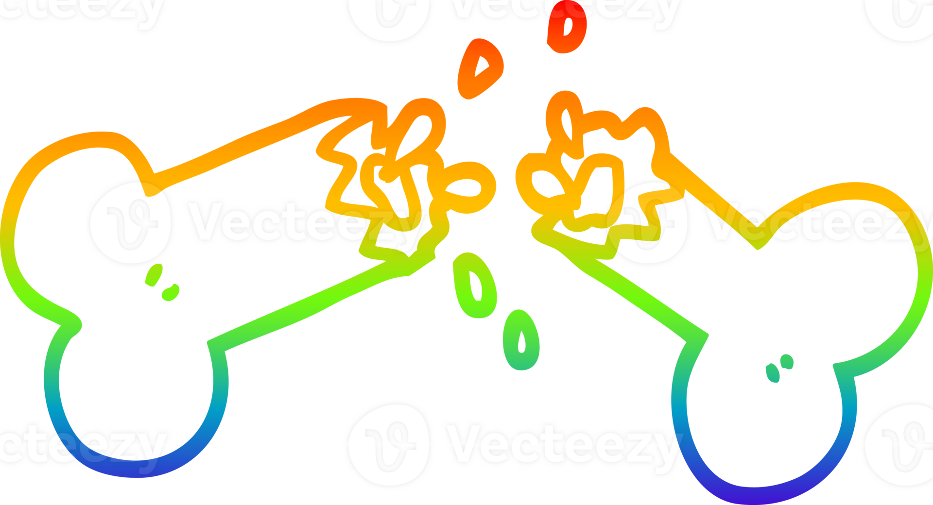 Rainbow Gradient Line Drawing Of A Cartoon Snapped Bone 45019423 Png