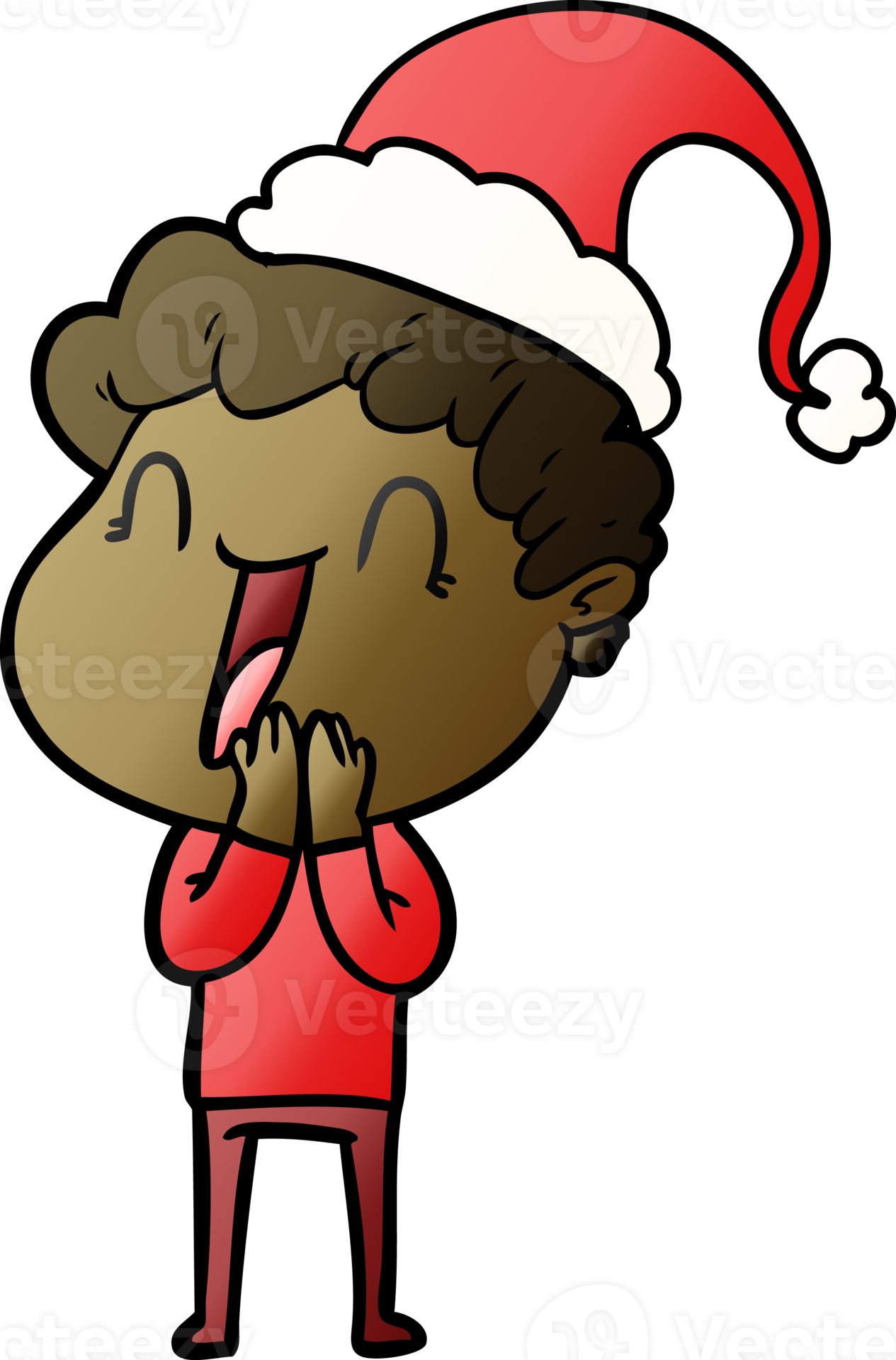 Hand Drawn Gradient Cartoon Of A Happy Man Wearing Santa Hat 45038178 Png