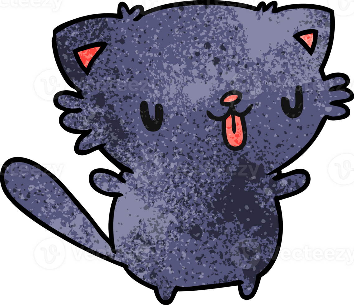 Textured Cartoon Illustration Of Cute Kawaii Cat 45052419 Png