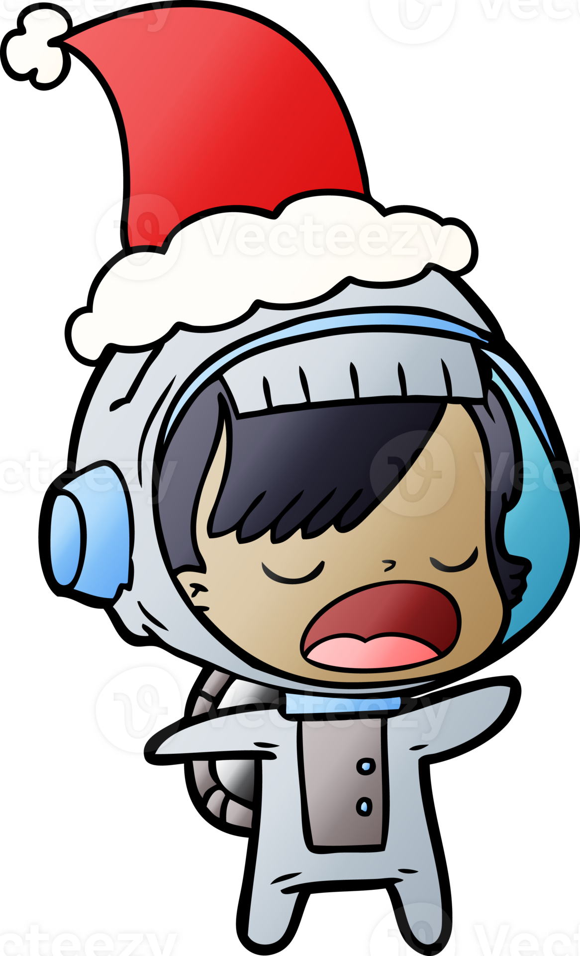 Hand Drawn Gradient Cartoon Of A Talking Astronaut Woman Wearing Santa