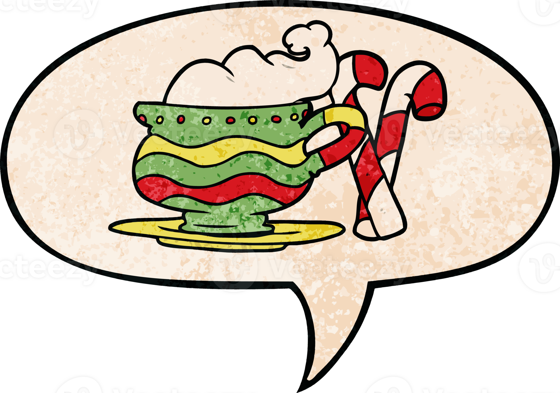 cartoon christmas cocoa with candy canes with speech bubble in retro texture style 45066671 PNG