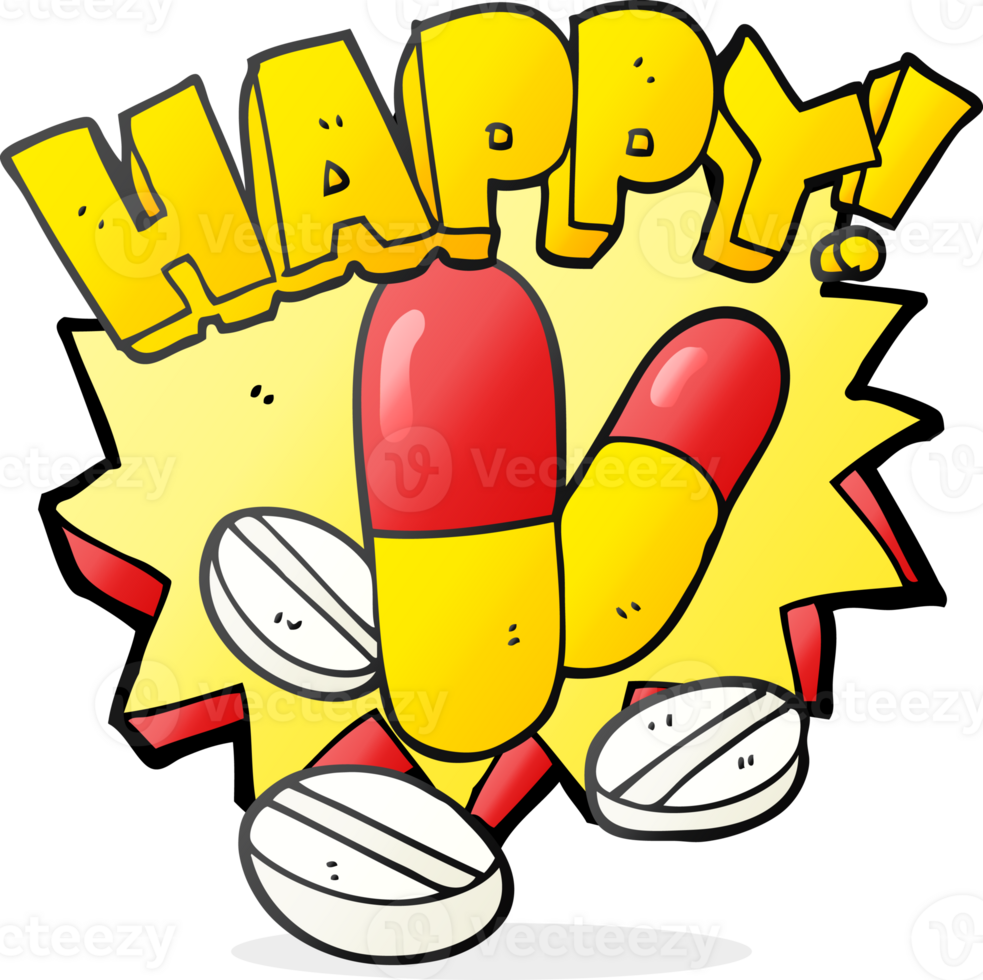 Hand Drawn Cartoon Happy Pills 45067407 Png