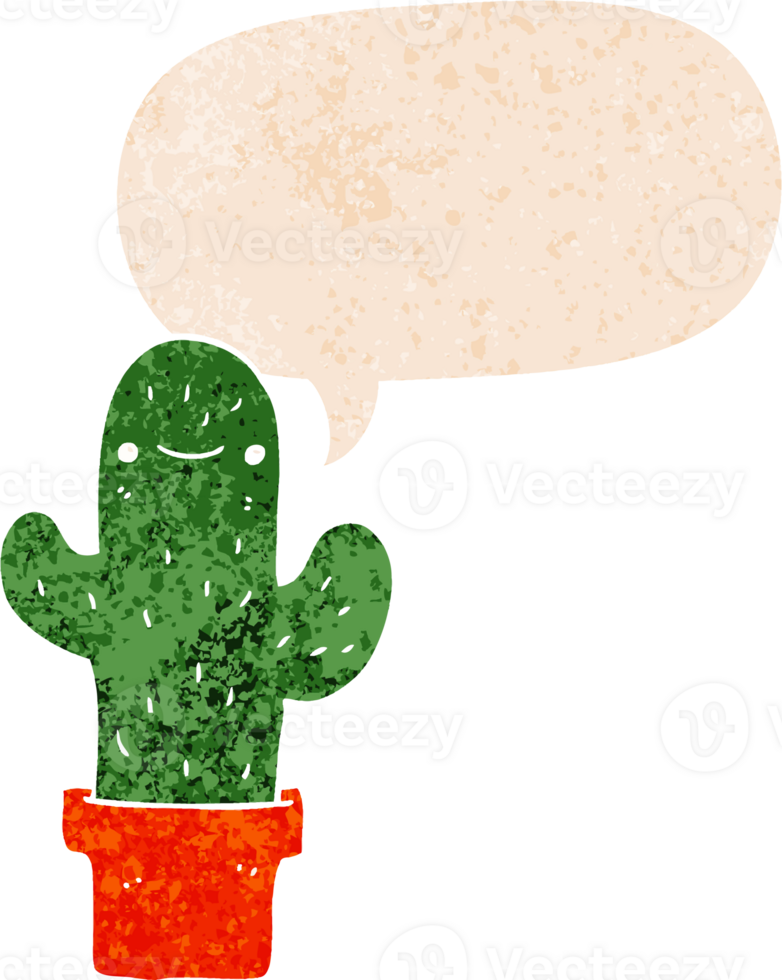 cartoon cactus with speech bubble in grunge distressed retro textured style 45078209 PNG