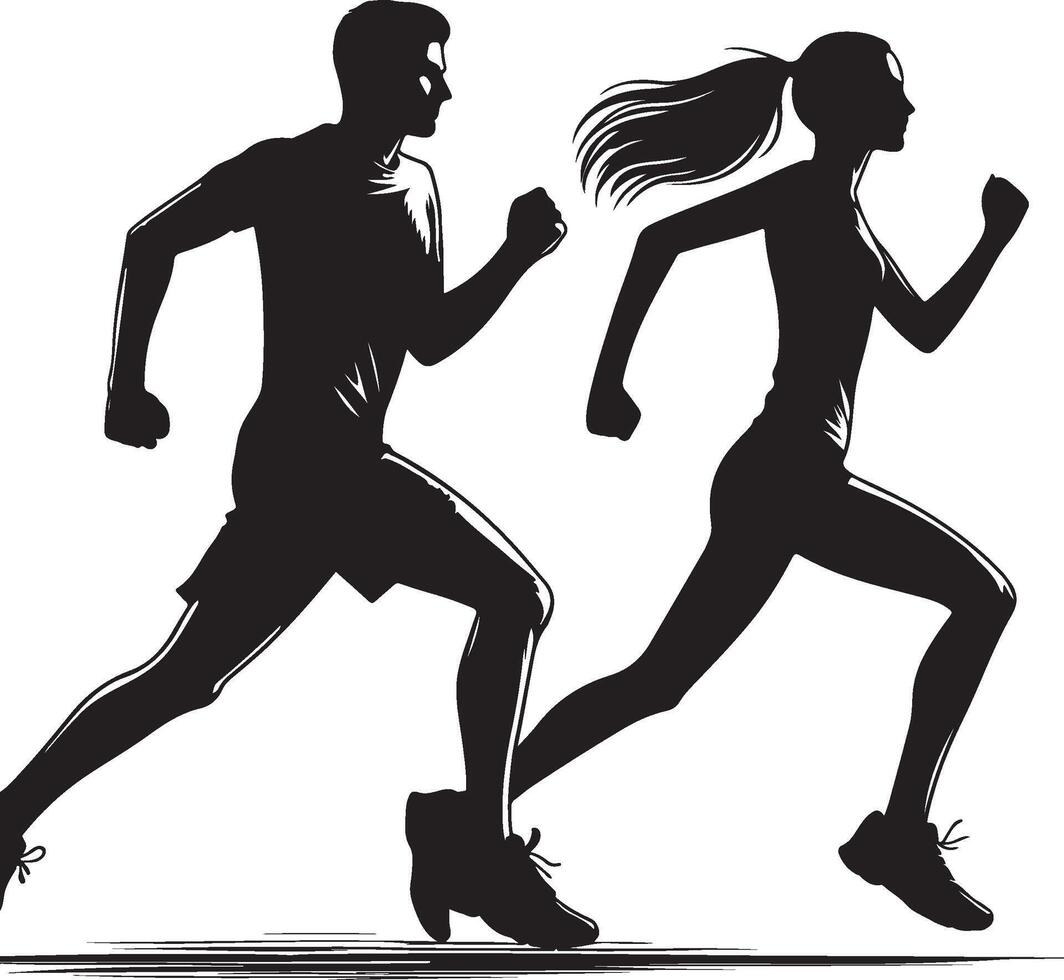 man and woman runners silhouette couple running 45079268 Vector Art at ...