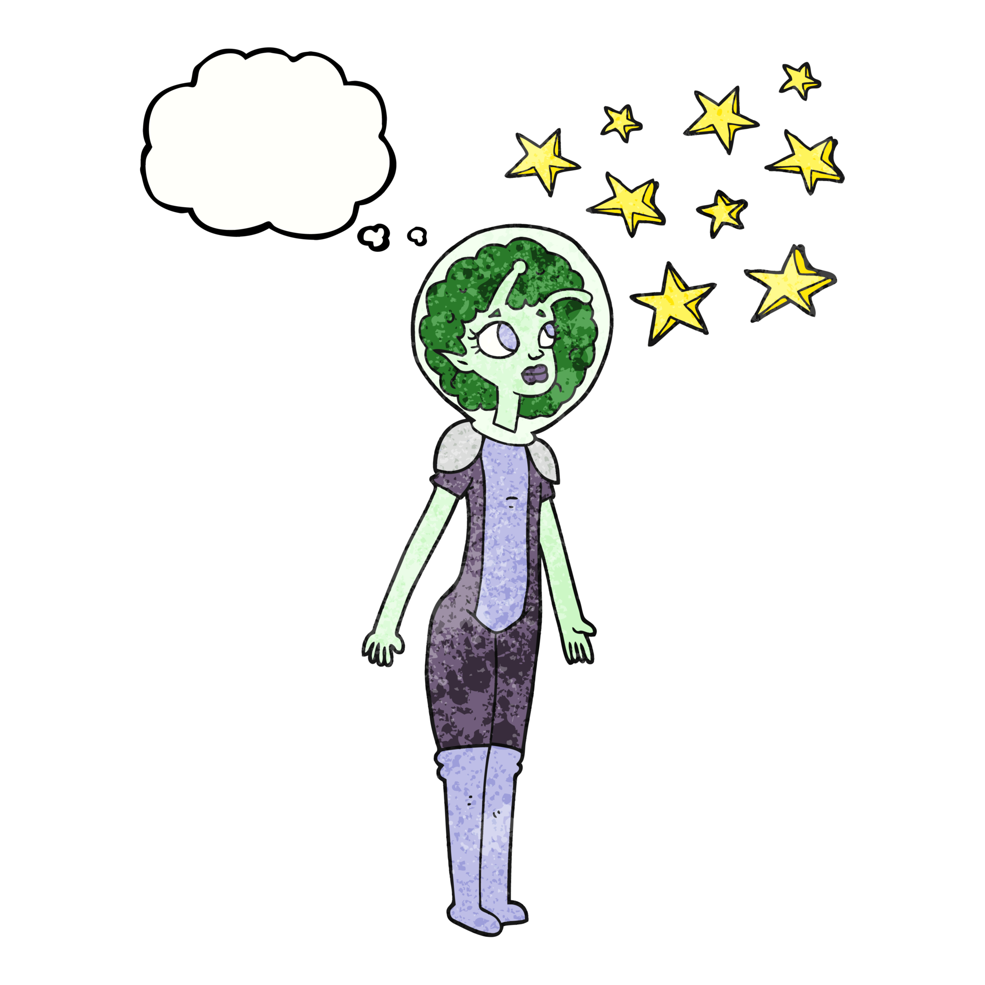 Hand Drawn Thought Bubble Textured Cartoon Alien Space Girl 45097284 Png