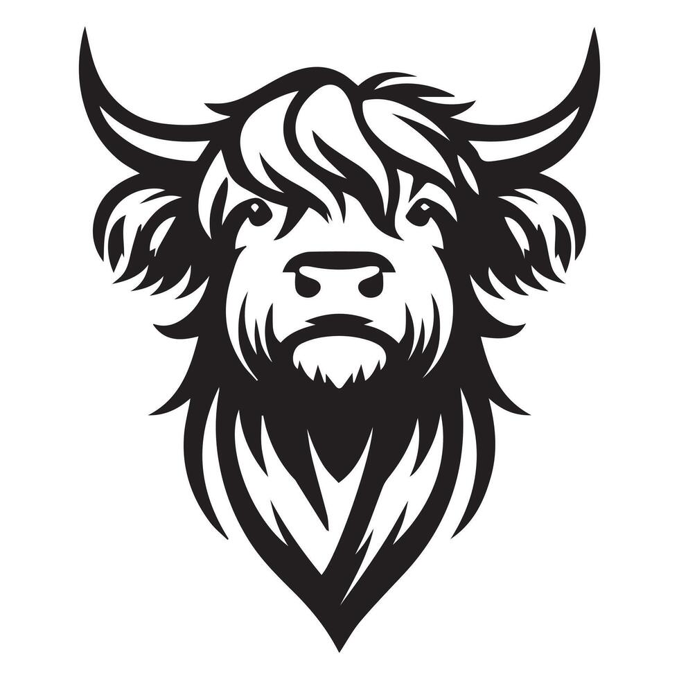 Highland Cattle A Proud Highland Cow Face Illustration In Black And White 45105240 Vector Art