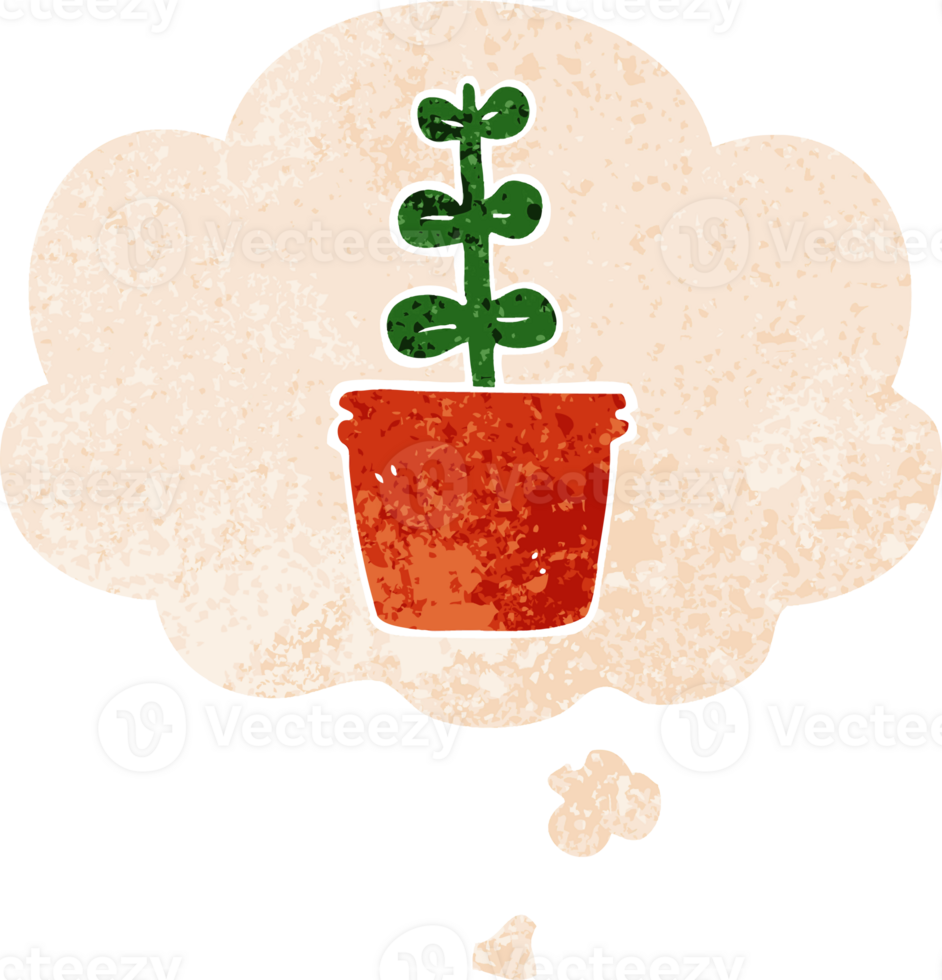 cartoon house plant with thought bubble in grunge distressed retro textured style 45113422 PNG