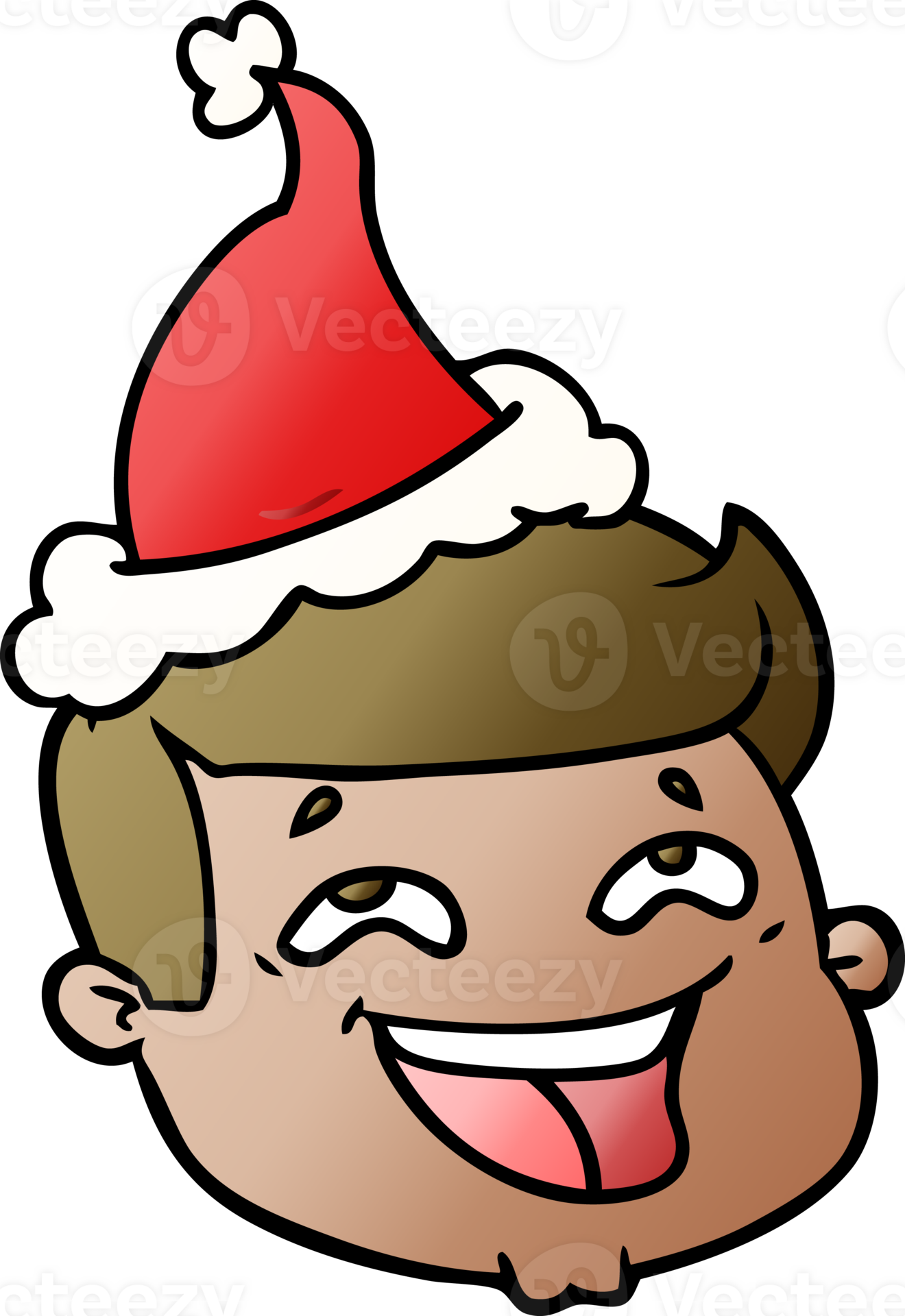 Happy Hand Drawn Gradient Cartoon Of A Male Face Wearing Santa Hat