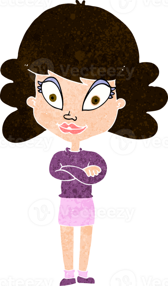 cartoon happy woman with folded arms 45152669 PNG