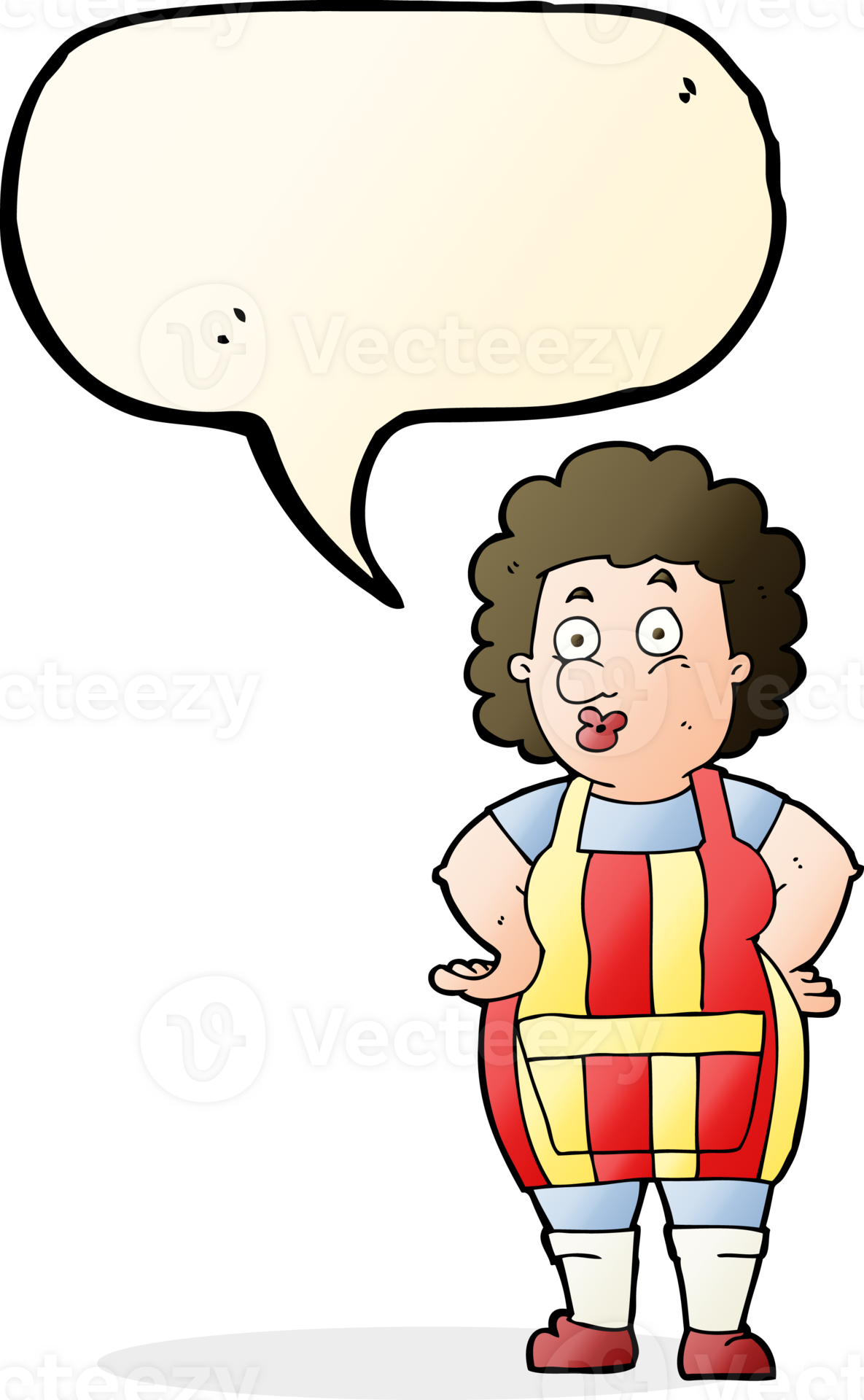 cartoon woman in kitchen apron with speech bubble 45159808 PNG
