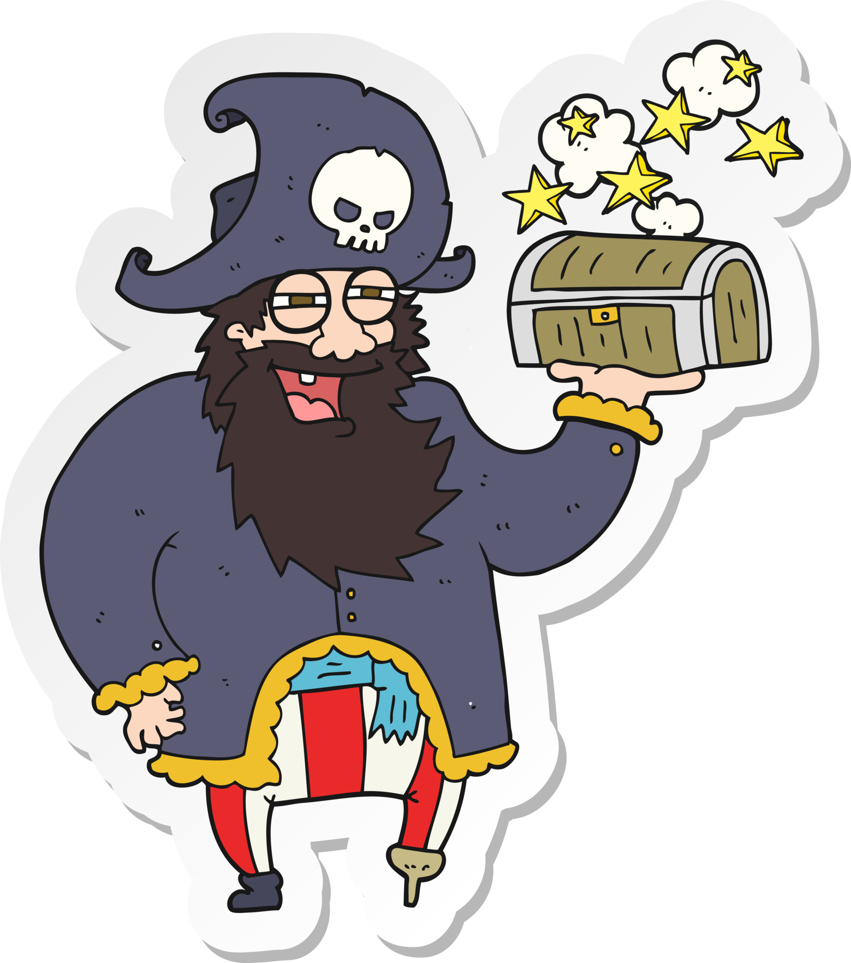 Sticker Of A Cartoon Pirate Captain With Treasure Chest 45160220 Png