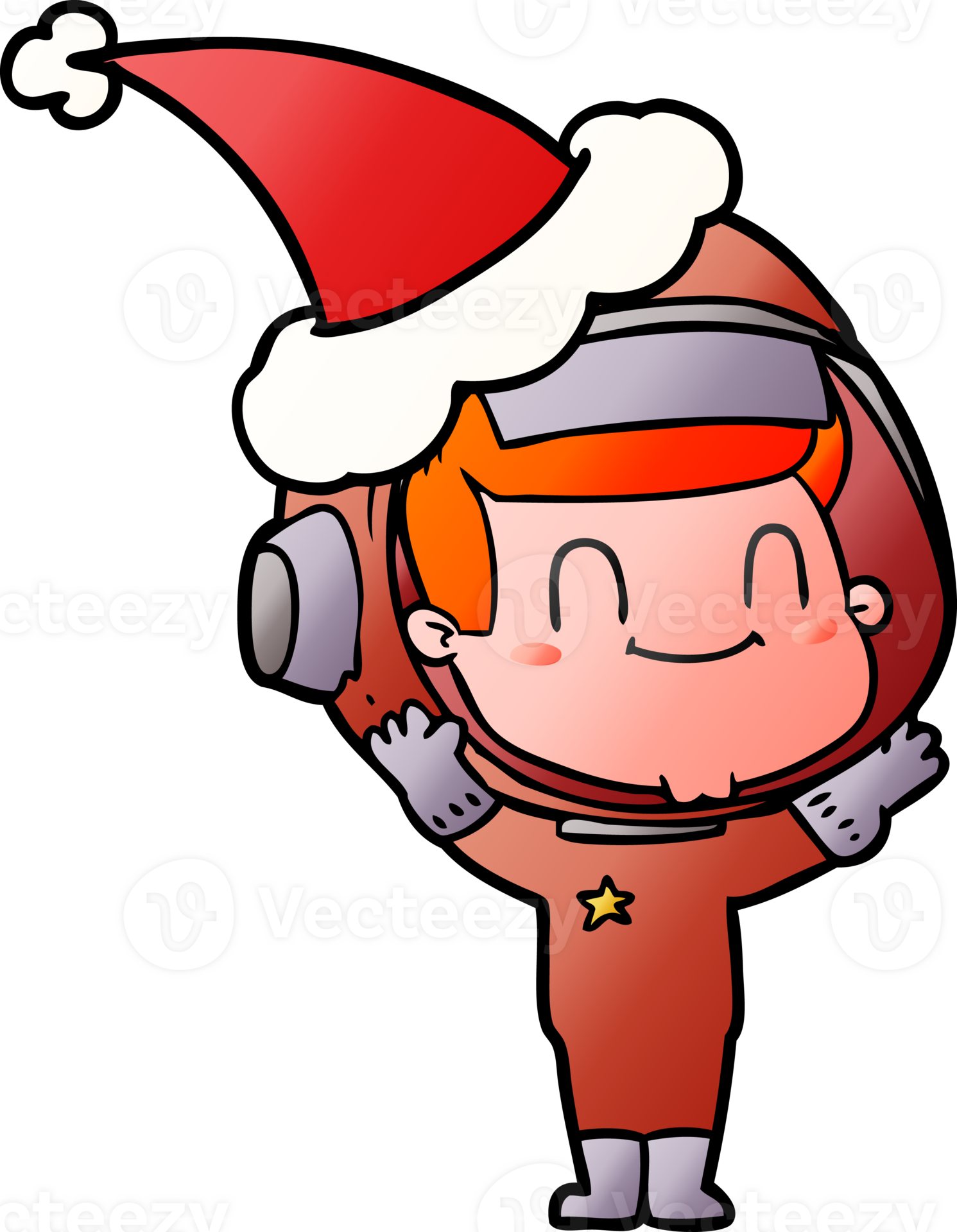 Happy Hand Drawn Gradient Cartoon Of A Astronaut Man Wearing Santa Hat