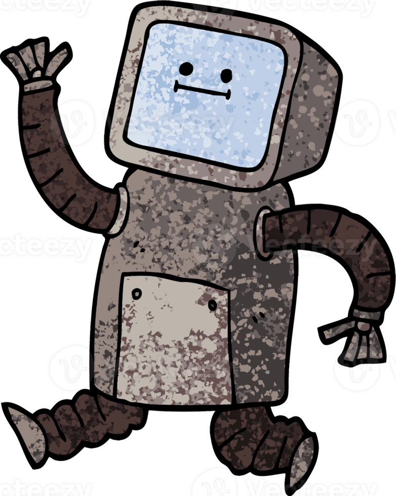Grunge Textured Illustration Cartoon Robot Running 45168037 Png