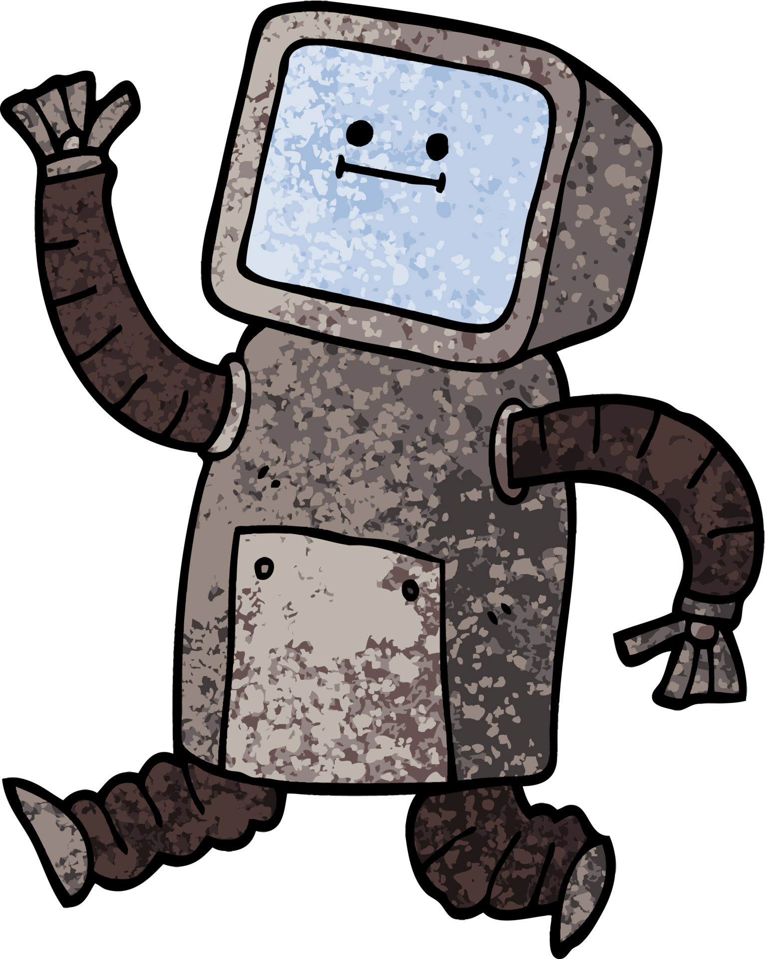 Grunge Textured Illustration Cartoon Robot Running 45168037 Png