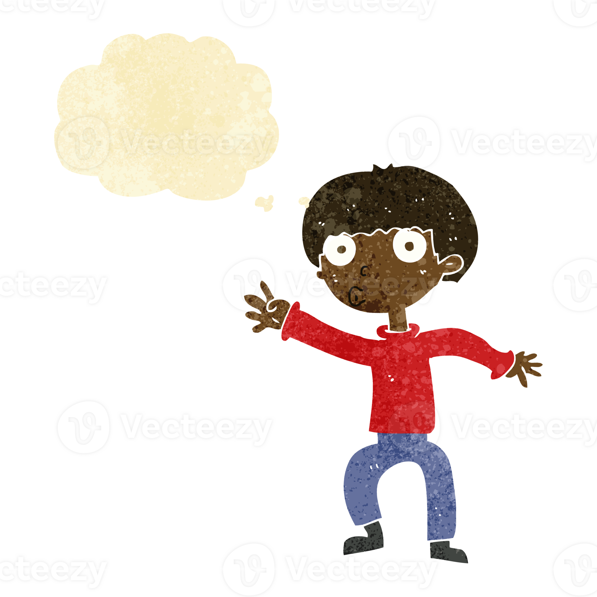 cartoon boy waving warning with thought bubble 45187154 PNG