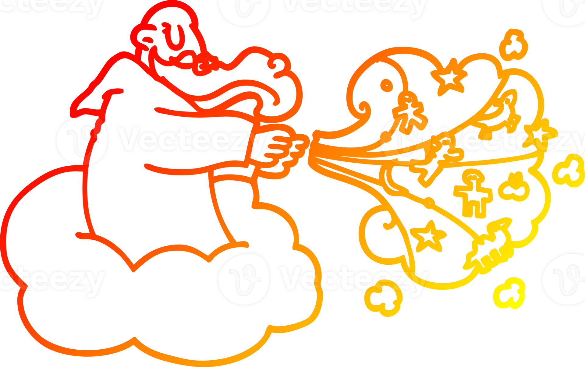 Warm Gradient Line Drawing Of A Cartoon God On Cloud 45189421 Png