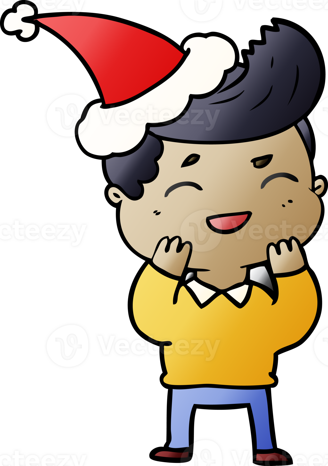 Hand Drawn Gradient Cartoon Of A Man Laughing Wearing Santa Hat