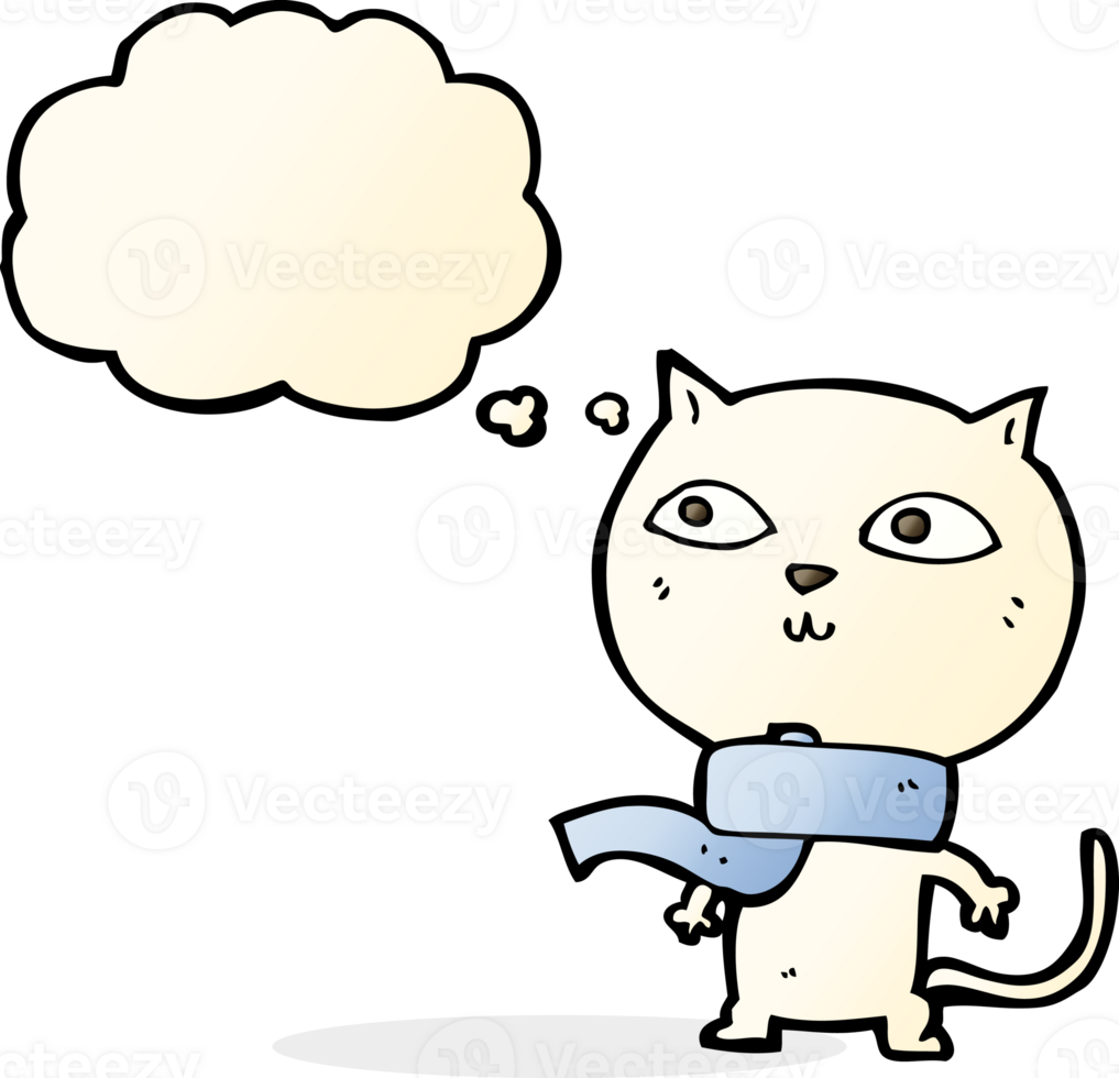 Cartoon Funny Cat Wearing Scarf With Thought Bubble 45220545 Png