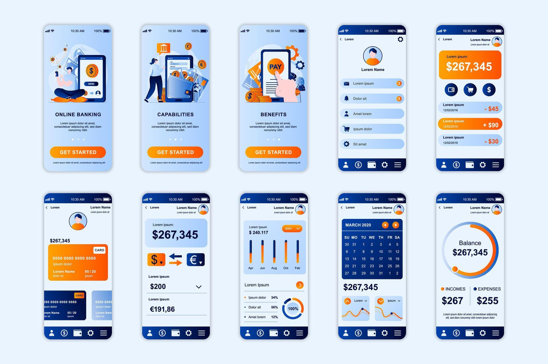 Banking concept screens set for mobile app template. People make online transactions and manage ...