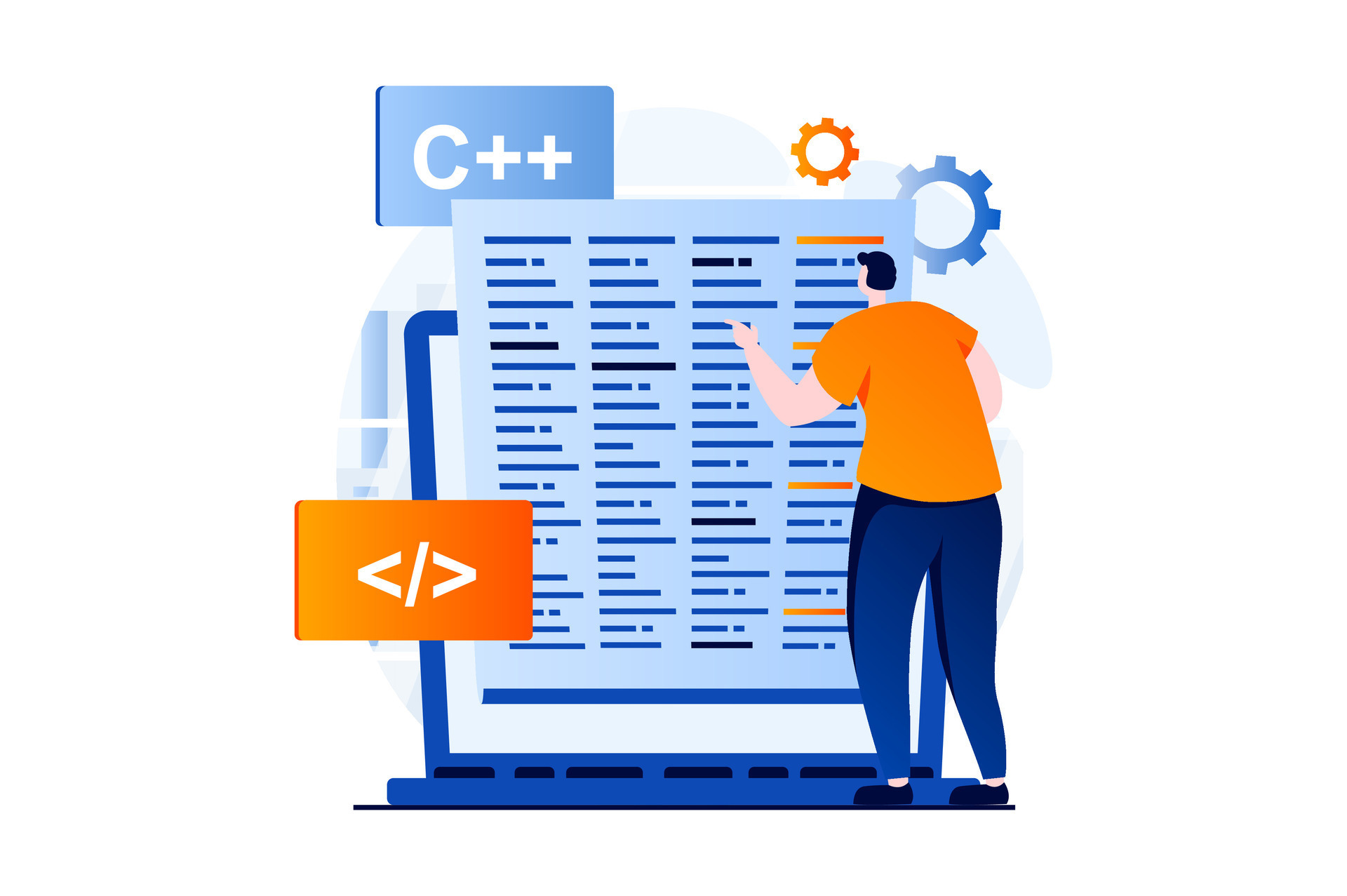 Software Development Concept With People Scene In Flat Cartoon Design Man Testing And Optimizes