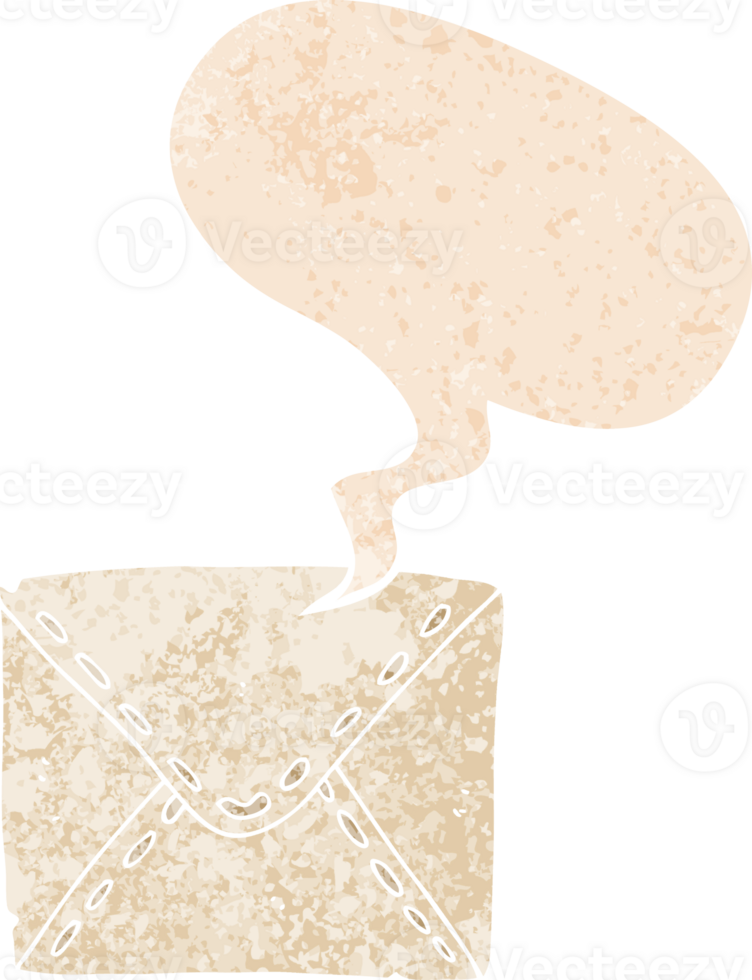 cartoon letter with speech bubble in grunge distressed retro textured style 45228284 PNG