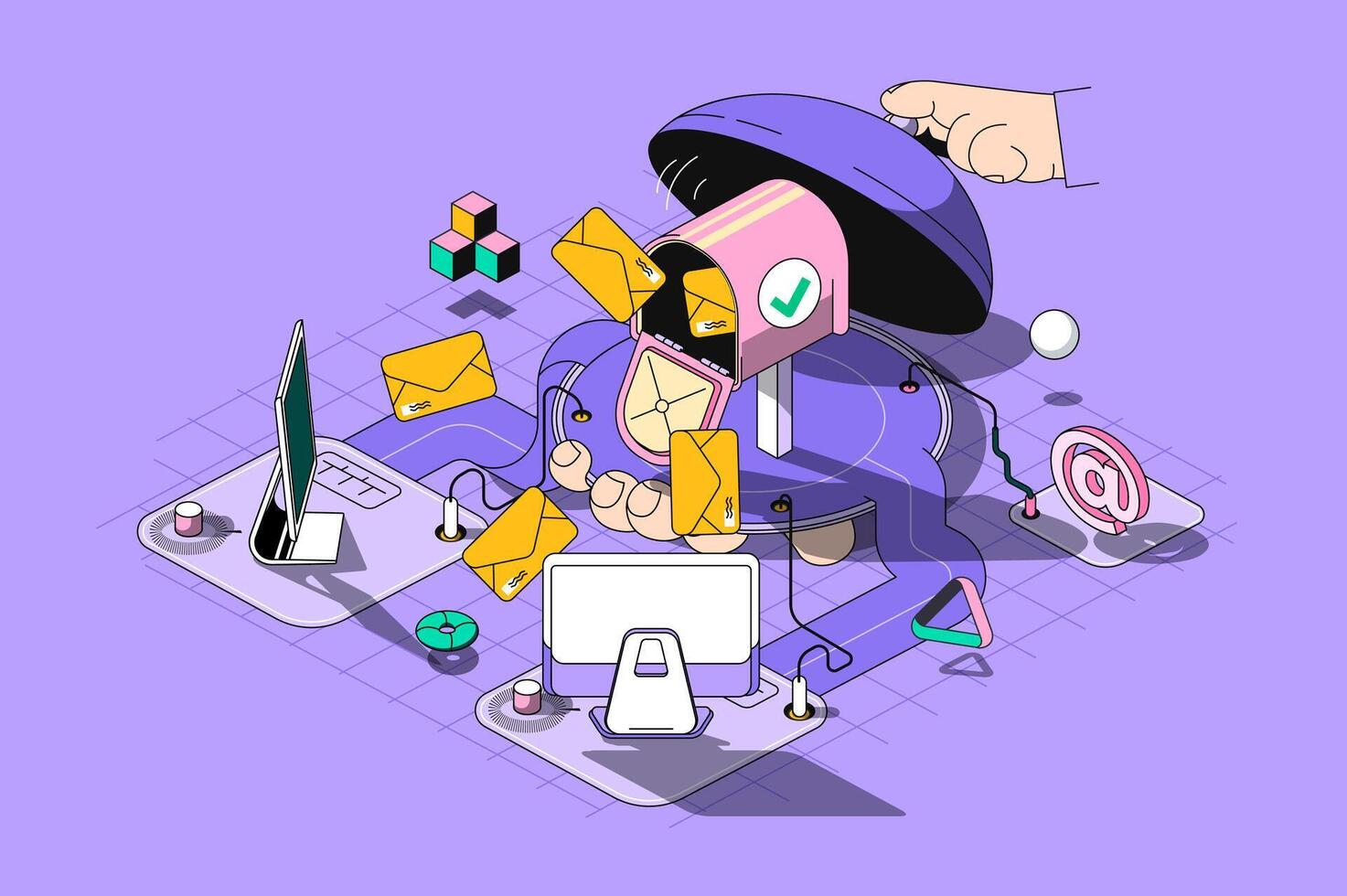 Newsletter concept 3d isometric outline web design. Online ... Newsletter concept 3d isometric outline web design. Online ...
