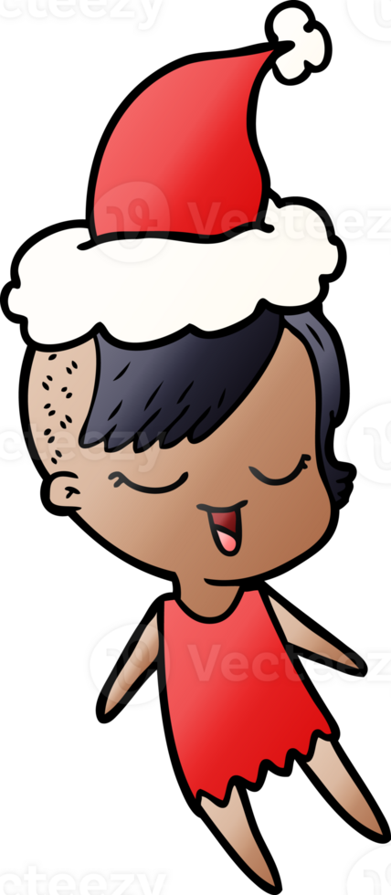 Happy Hand Drawn Gradient Cartoon Of A Girl Wearing Santa Hat 45250462 Png