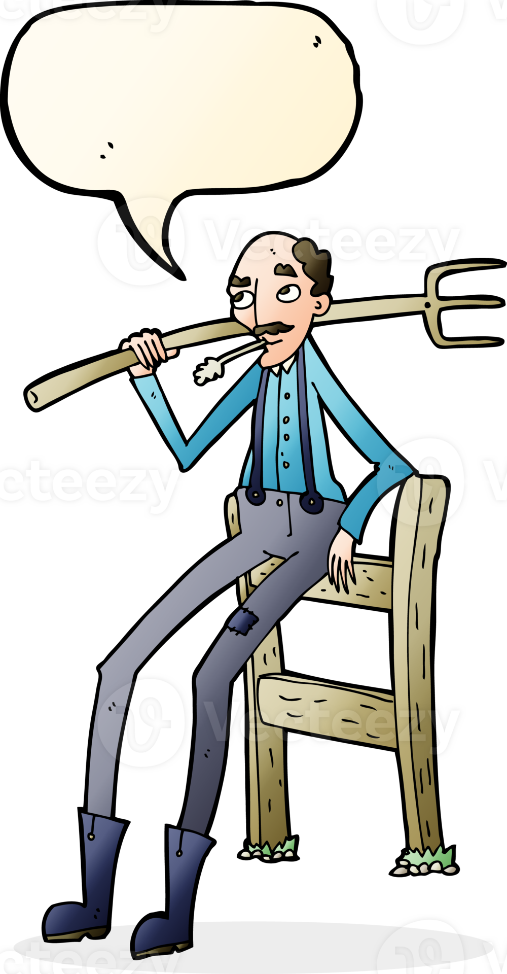 cartoon old farmer leaning on fence with speech bubble 45255765 PNG