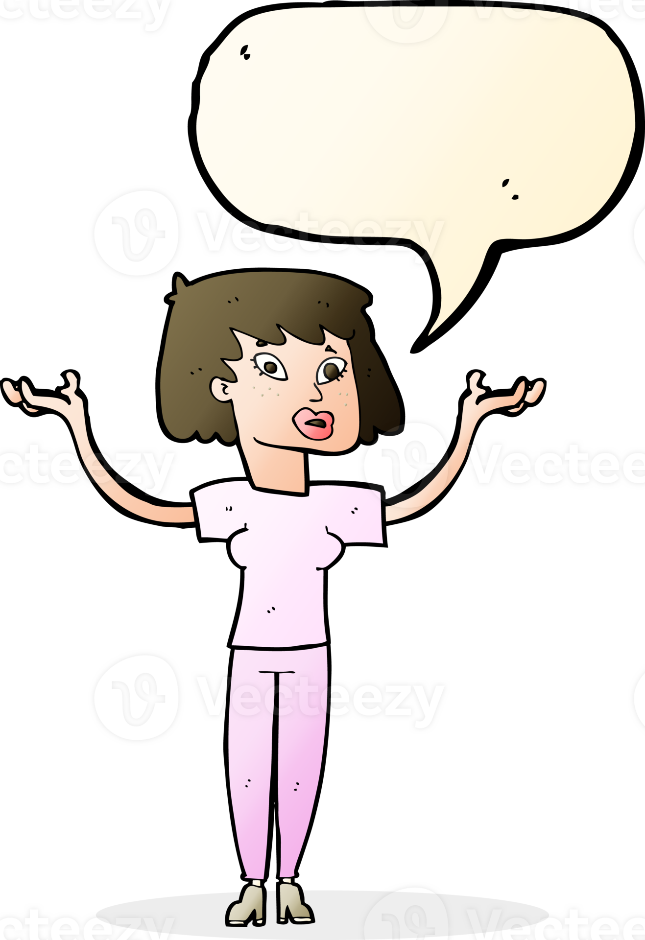 Cartoon Woman Holding Up Hands With Speech Bubble 45258696 Png
